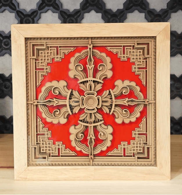 Ashtamangala Bajra Sacred Frame | Buddhist Vajra Wood Art – Mall ko